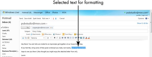How To Format Windows Live Hotmail Messages - dummies