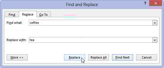 How to Replace Found Text in Word 2013 - dummies