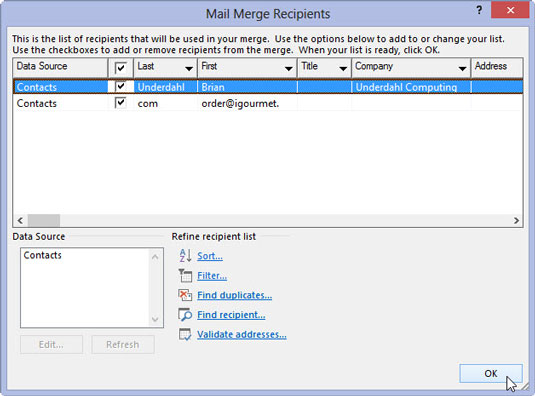 How to Use Outlook Contacts as the Recipient List for a Word 2013 Mail ...