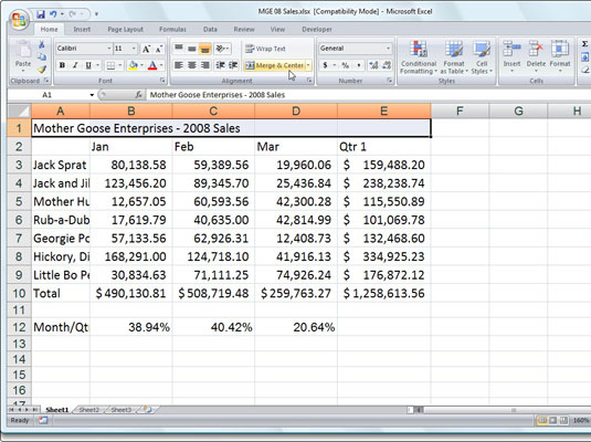 Merging And Splitting Cells In Excel 2007 Dummies