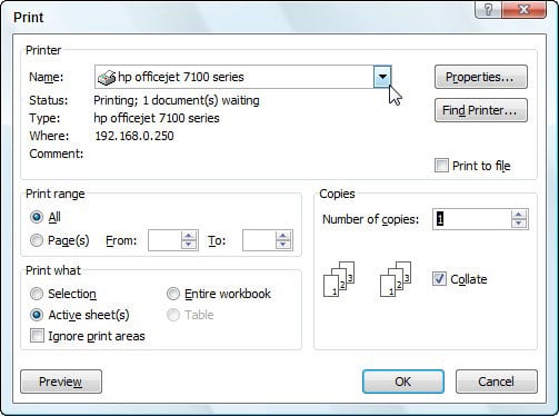 Selecting a Printer in Excel 2007 - dummies